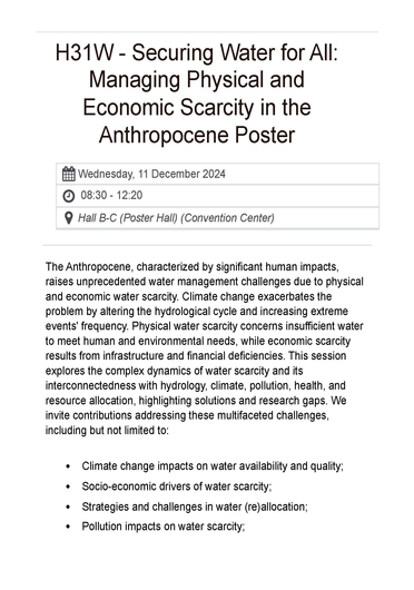Securing water for all: managing physical and economic scarcity in the ...